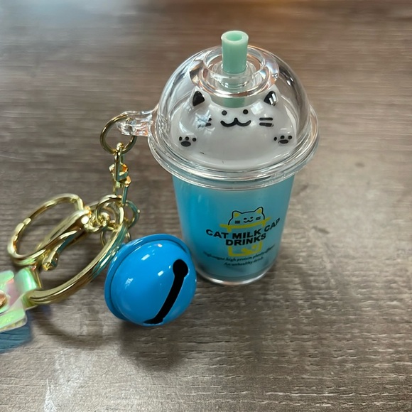 Accessories | Kawaii Blue Cat Liquid Keychain Fidget Toy Boba Tea Cute ...